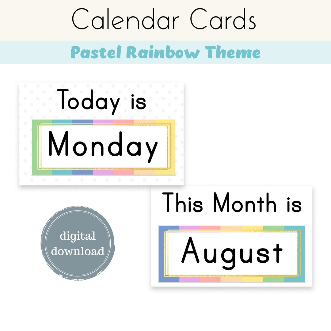 Calendar Cards | Pastel Rainbow | Classroom Decor - Etsy