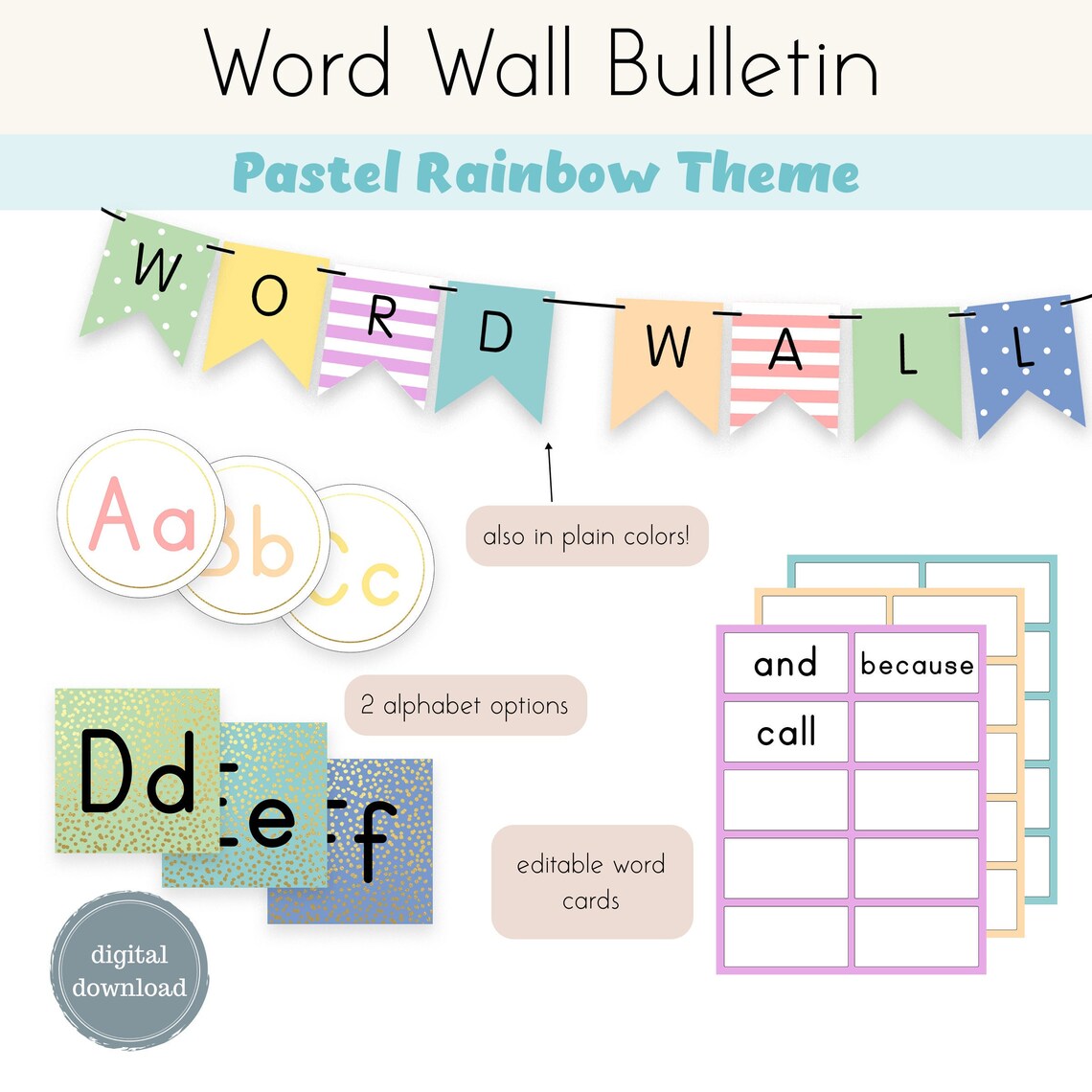 Pastel Rainbow Word Wall | Editable | Classroom Decor - Etsy