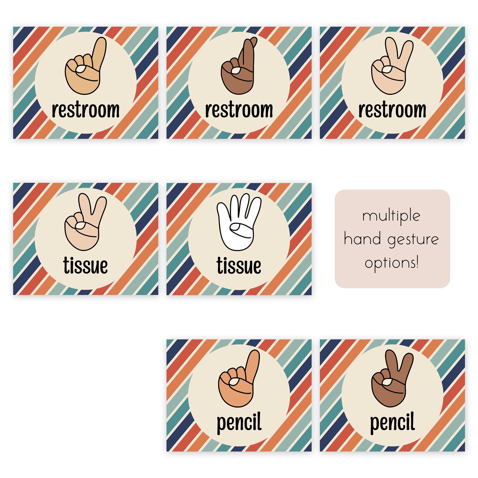 Multicultural Hand Signal Posters | Retro | Classroom Management - Etsy