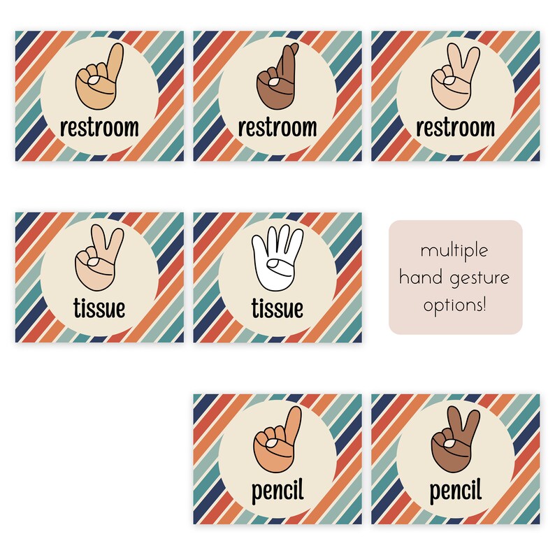 Multicultural Hand Signal Posters | Retro | Classroom Management - Etsy