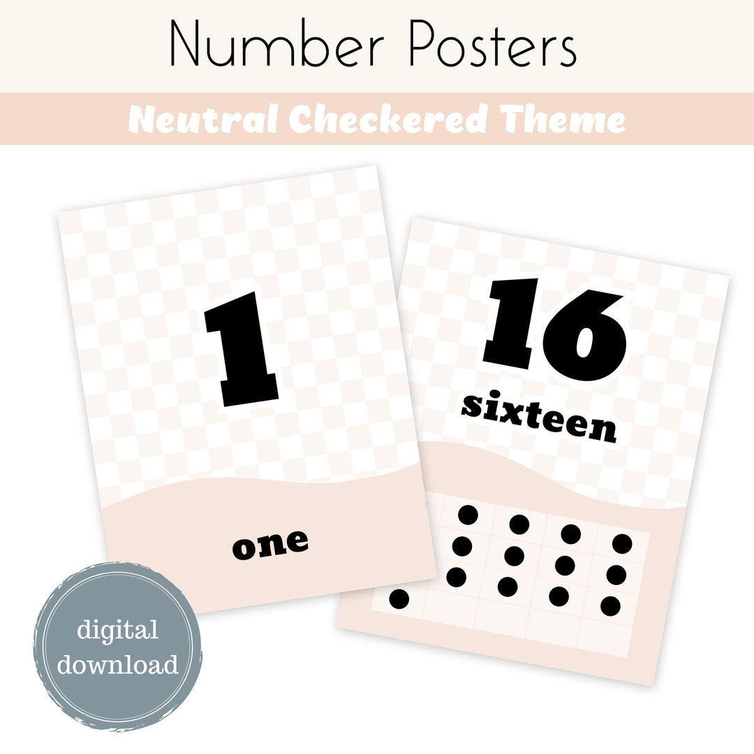 Number Posters | Neutral Checkered Theme | Classroom Decor - Etsy