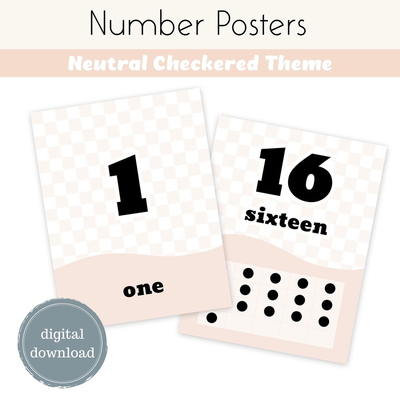 Number Posters | Neutral Checkered Theme | Classroom Decor - Etsy