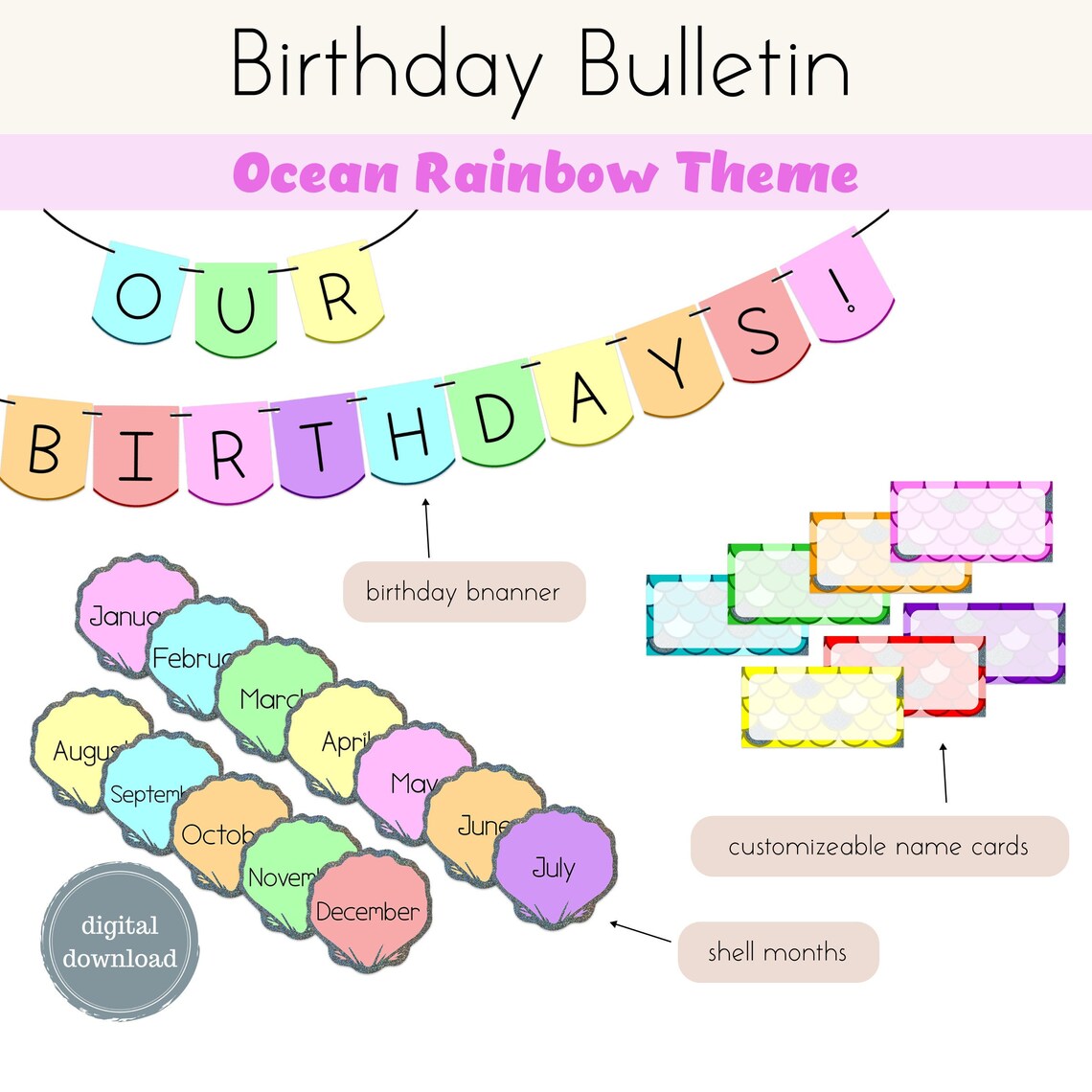 Birthday Bulletin Board | Ocean Rainbow | Classroom Decor - Etsy