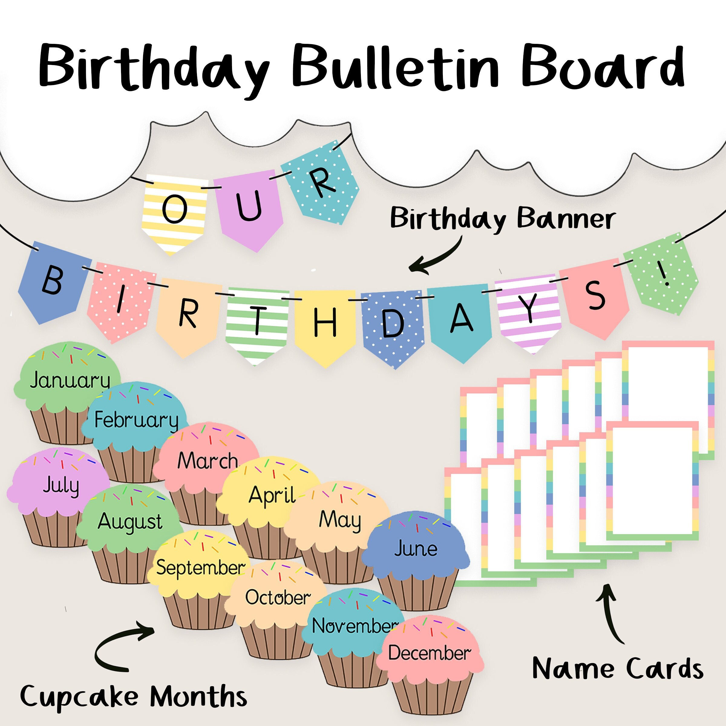 Birthday Bulletin Board Pastel Rainbow Classroom Decor | Etsy