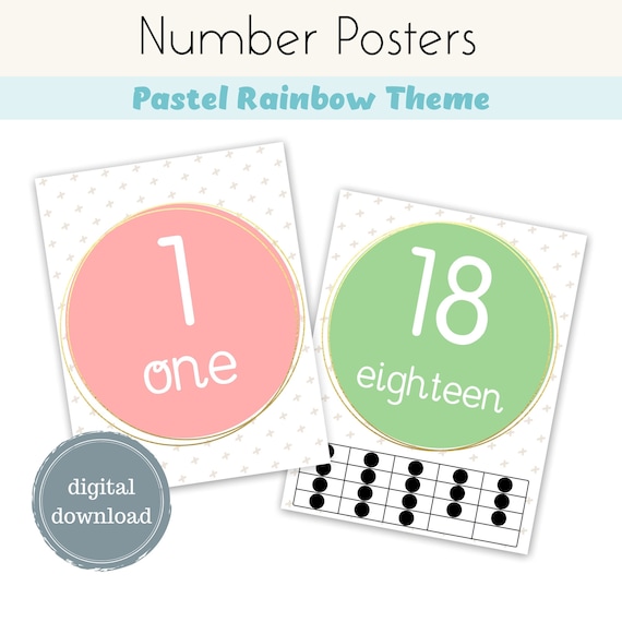 Number Posters Pastel Rainbow Classroom Decor - Etsy