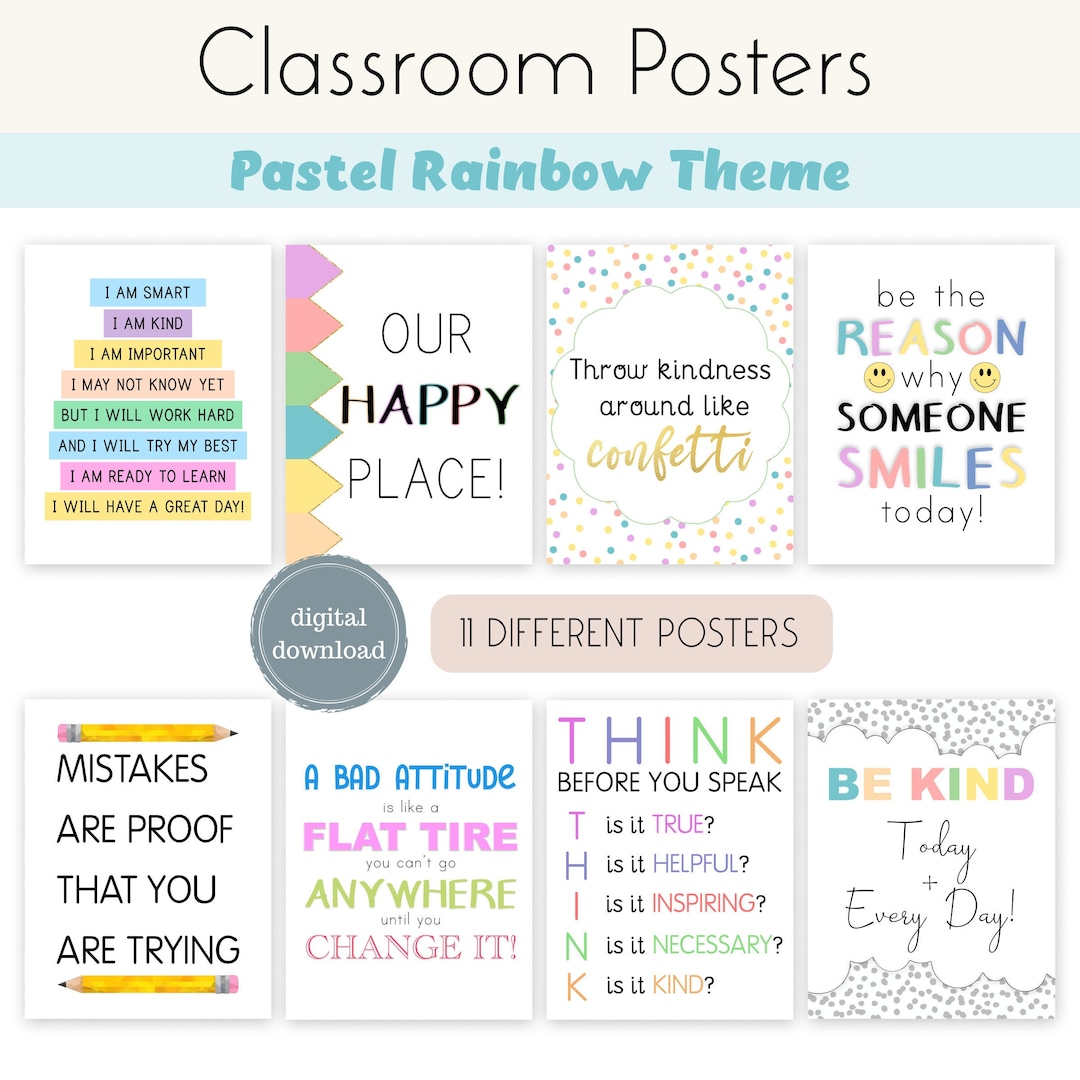 Classroom Poster Pack | Pastel Rainbow | Classroom Decor - Etsy