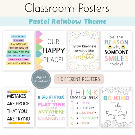 Classroom Poster Pack Pastel Rainbow Classroom Decor - Etsy