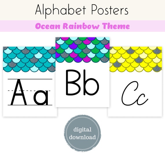 Classroom Alphabet Posters Ocean Rainbow Classroom Decor - Etsy