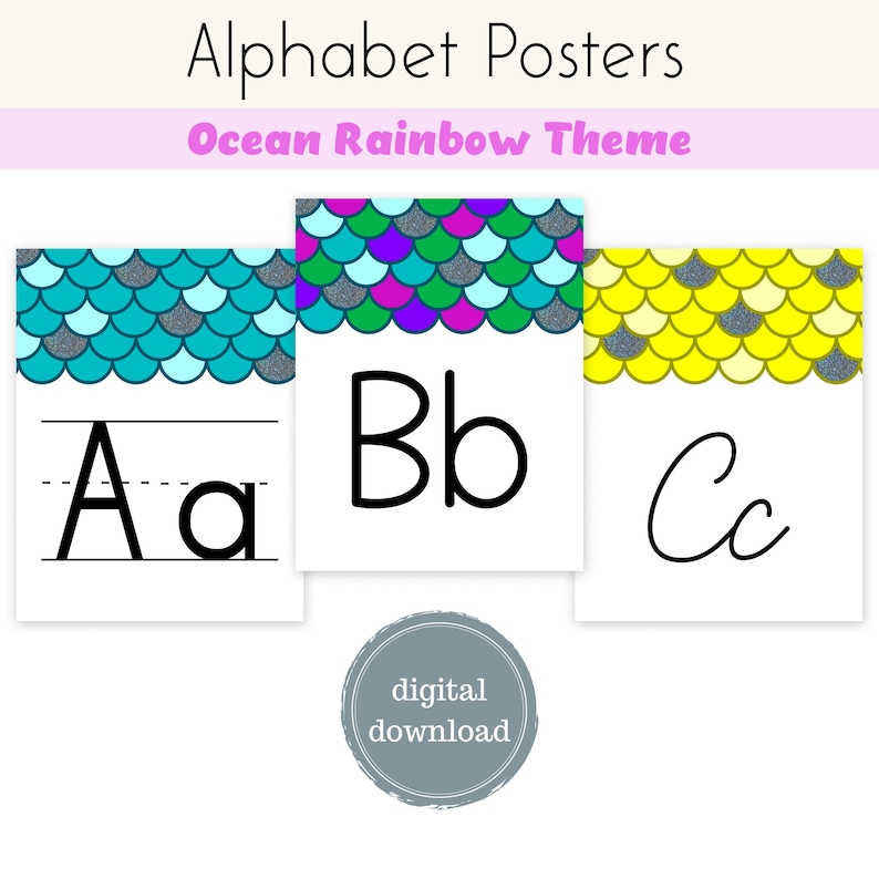 Classroom Alphabet Posters | Ocean Rainbow | Classroom Decor - Etsy