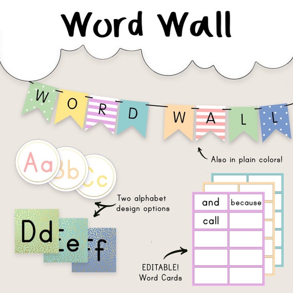 Pastel Rainbow Word Wall Editable Classroom Decor | Etsy