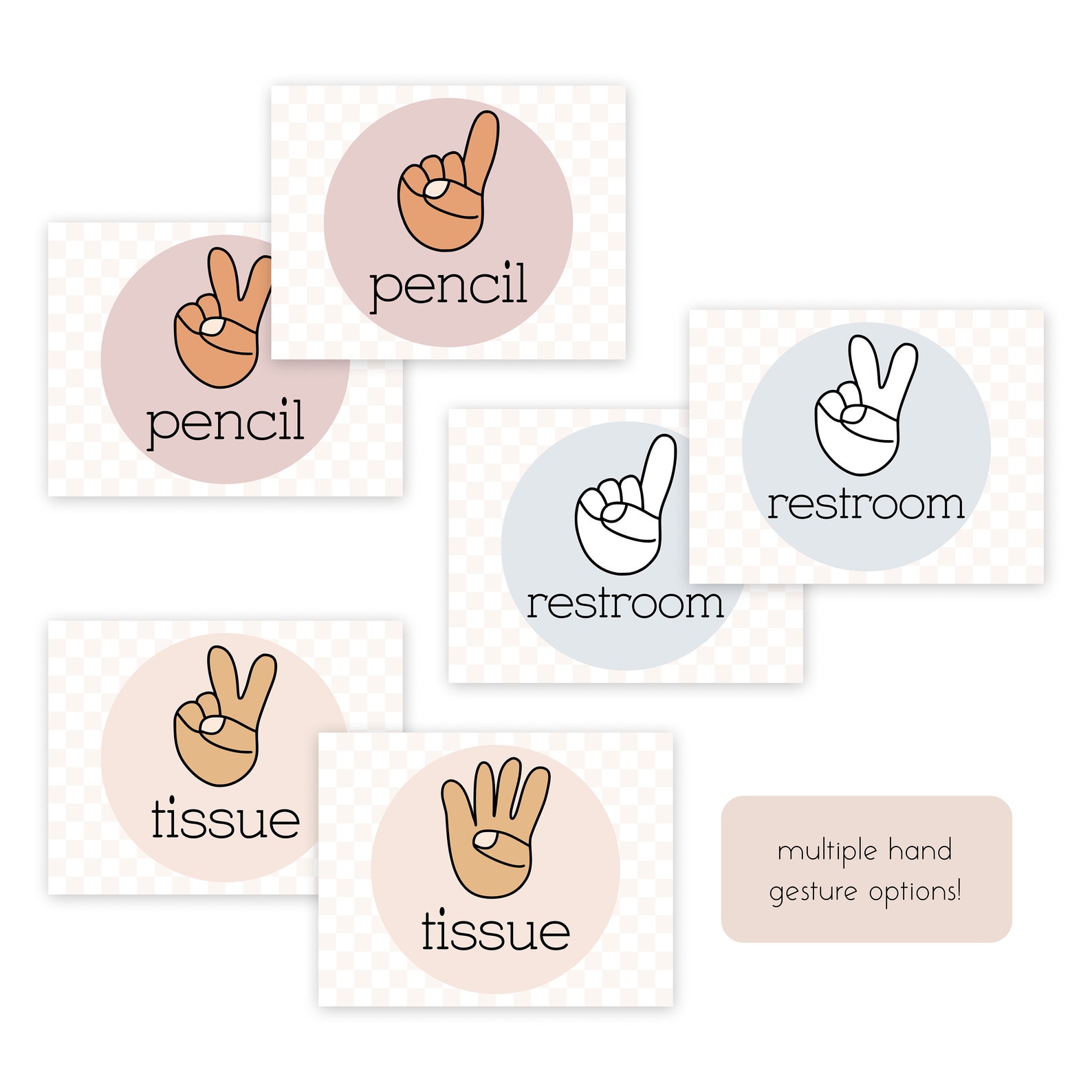 Multicultural Hand Signal Posters | Neutral Checkered Theme | Classroom ... Multicultural Hand Signal Posters | Neutral Checkered Theme | Classroom ...