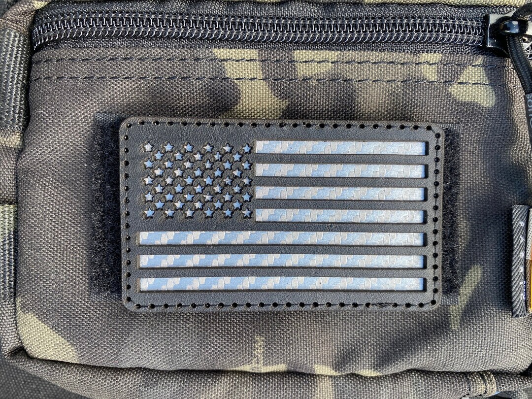 American Flag Leather Velcro Patch, Silver Carbon Fiber Backing - Etsy