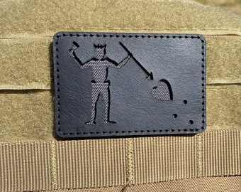 Blackbeard Flag Black Leather Patch, Medium Grey Backing, Hook and Loop ...