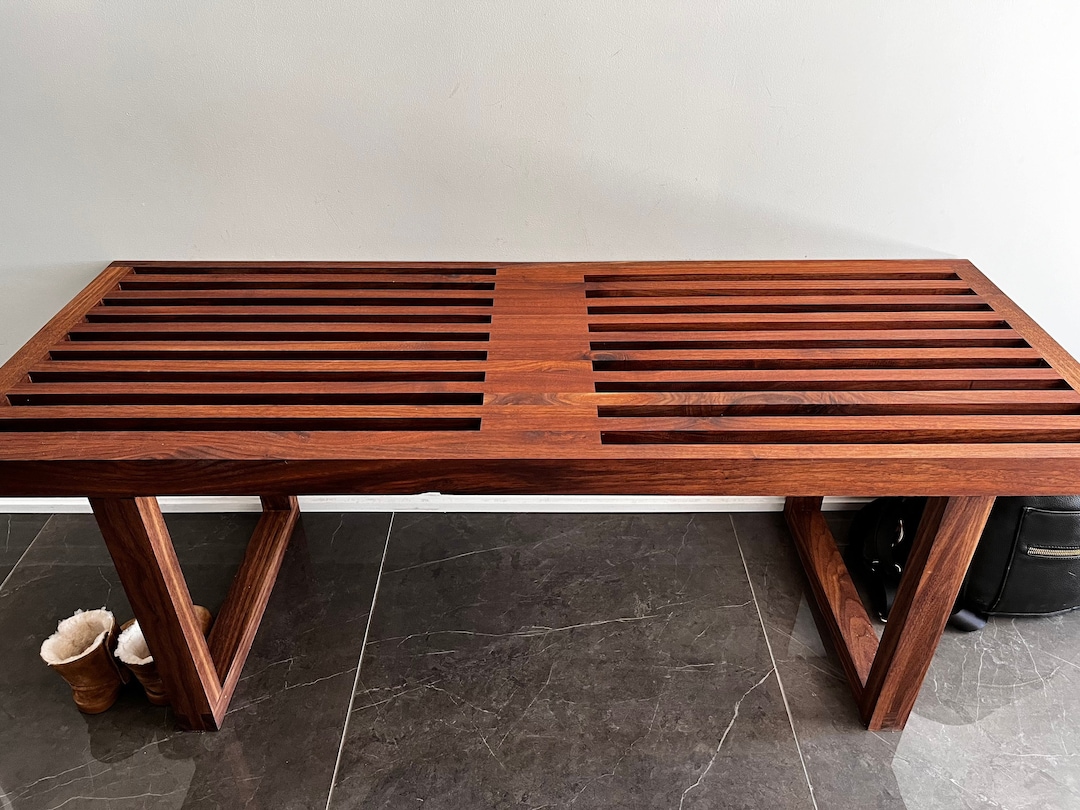 Scandinavian Slatted Bench: Hardwax Oiled Wood, Entryway Bench - Etsy