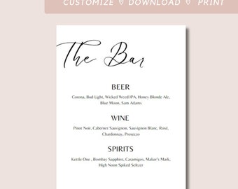 Printable Modern Minimalist Bar Menu Template - Etsy