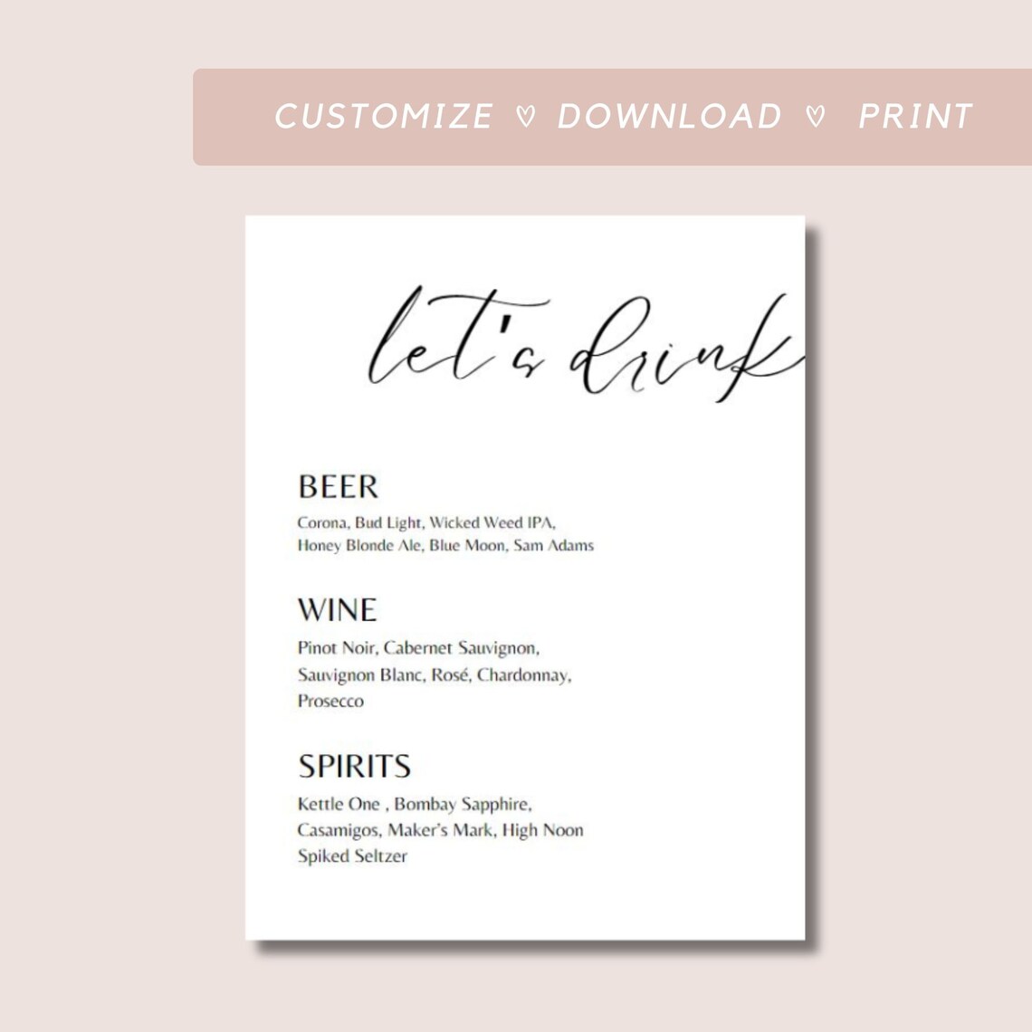 Wedding Bar Template, Bar Menu, Signature Drink Menu, Custom Bar Menu ...