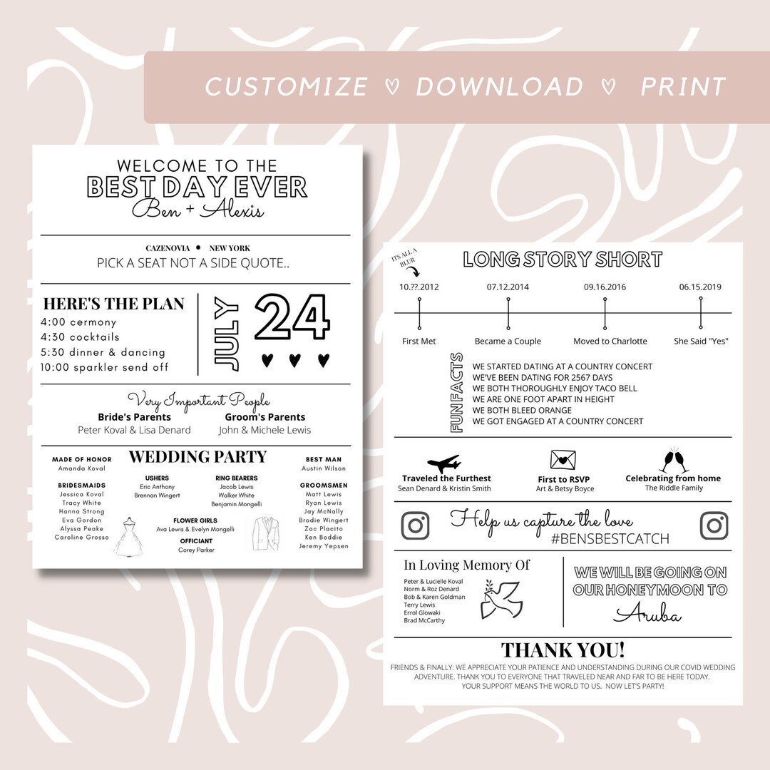 CUSTOM Infographic Wedding Program - Etsy