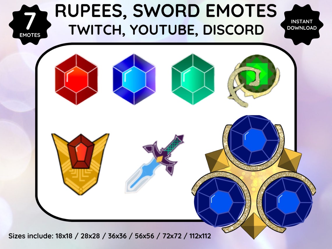 Zelda Rupees and Sword Emote Pack. Subscriber / Channel Points / Emotes ...