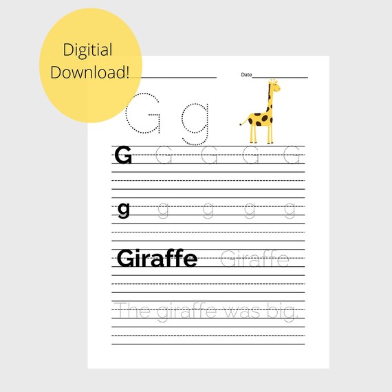 Letter G Handwriting Page - Etsy