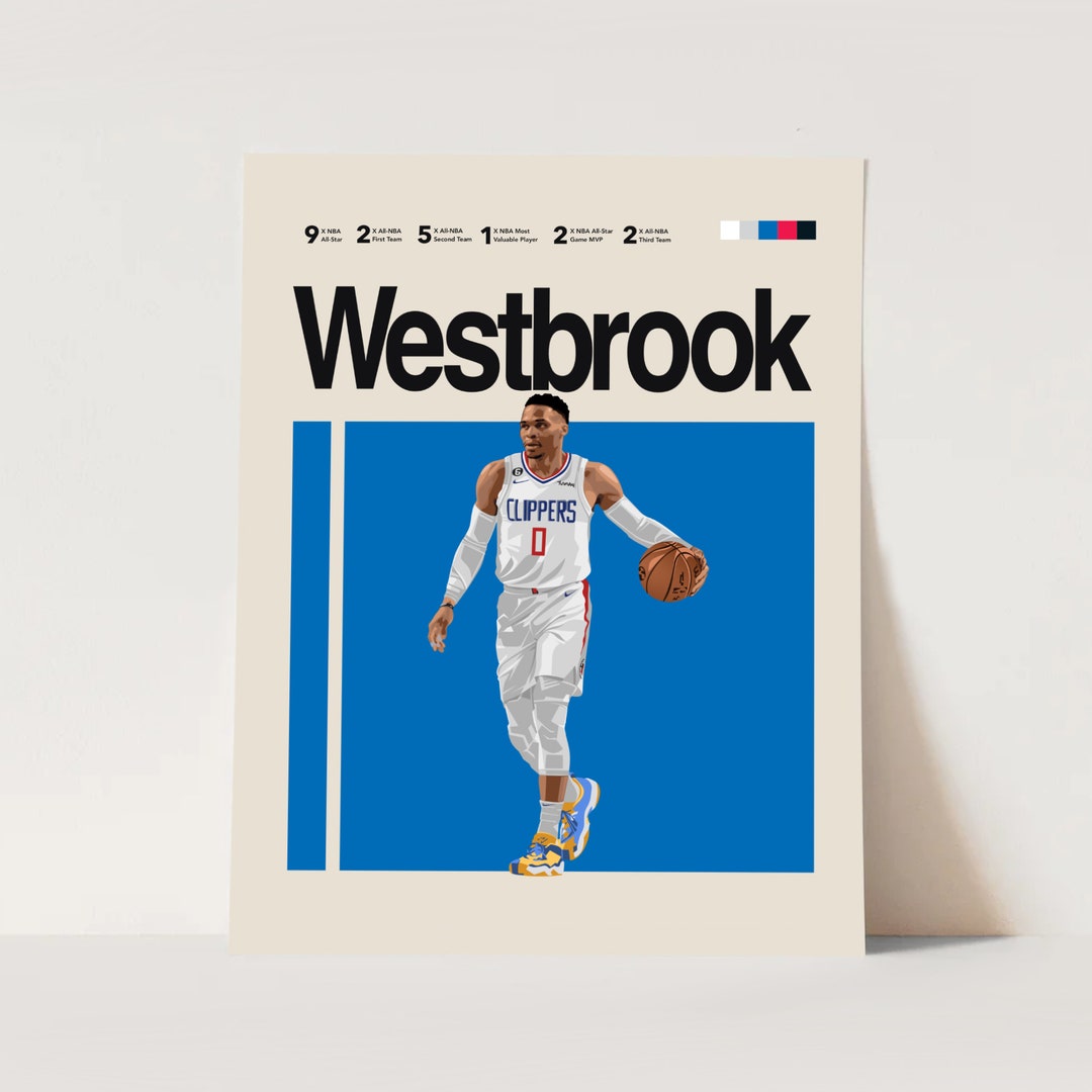 Russell Westbrook Poster, L.A. Clippers Art 11x14 Minimalist, Helvetica ...