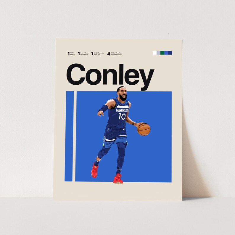 Mike Conley Poster, Minnesota Timberwolves Poster Minimalist, Helvetica ...