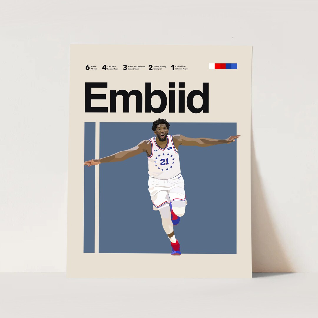 Joel Embiid Poster, Philadelphia 76ers Art 11x14 Minimalist, Helvetica ...