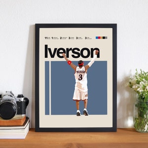 Iverson Poster, Philadelphia 76ers Art 11x14 Minimalist, Helvetica, Mid ...