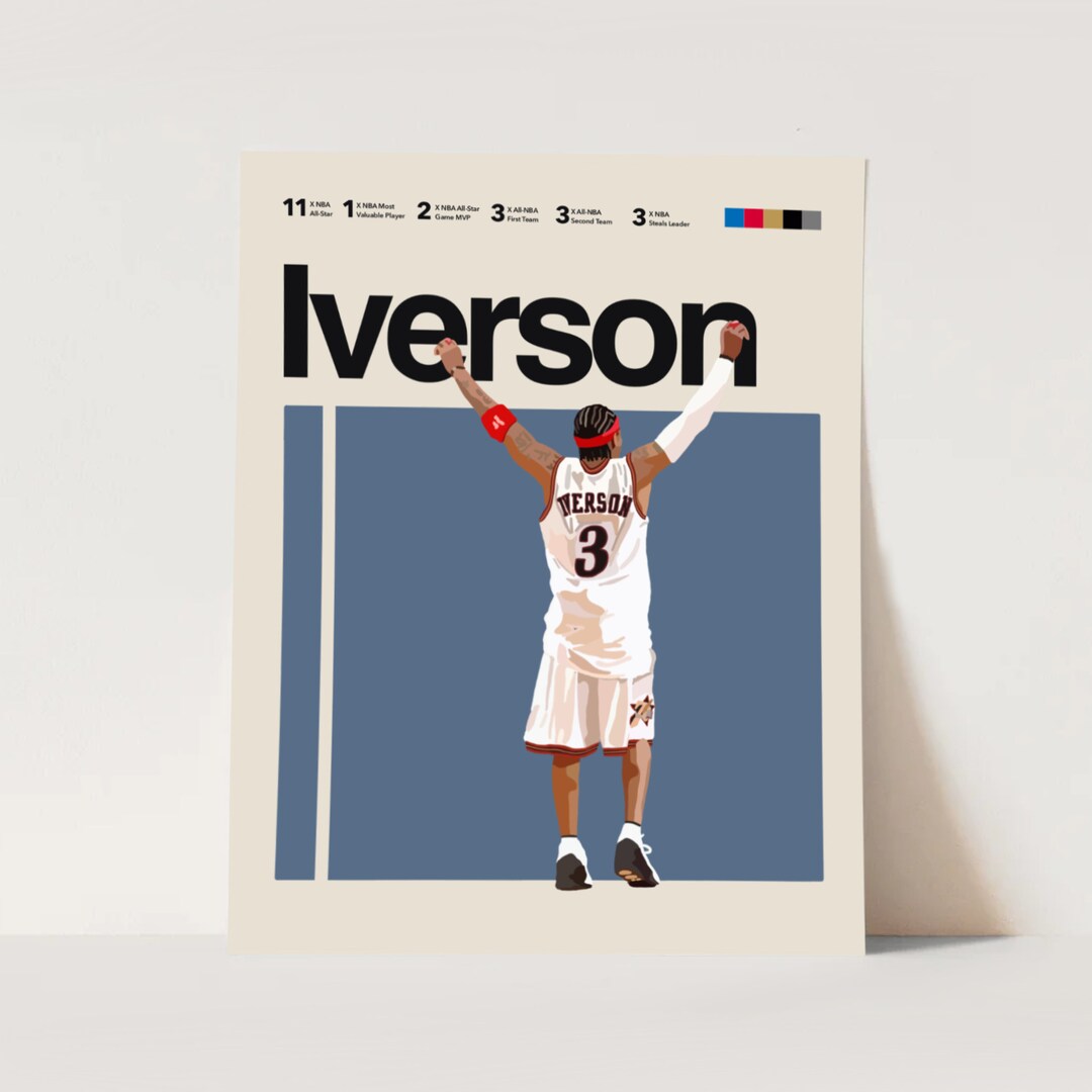 Iverson Poster, Philadelphia 76ers Art 11x14 Minimalist, Helvetica, Mid ...