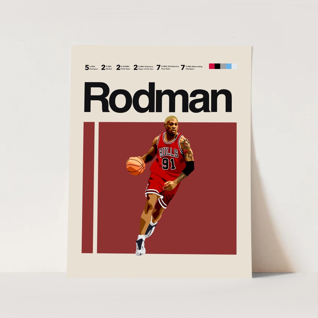 Dennis Rodman Poster, Chicago Bulls Art Print 11x14 Minimalist ...