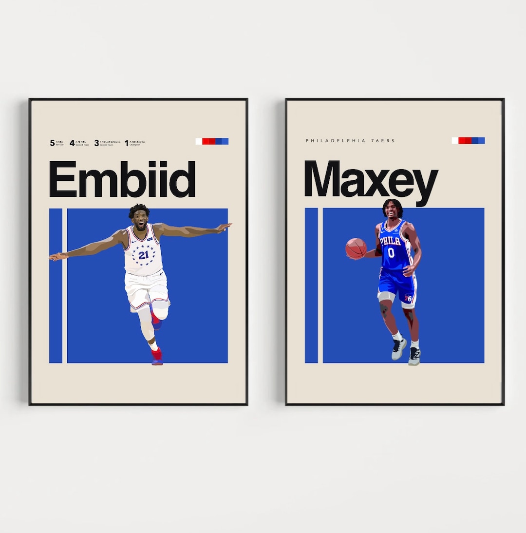 Embiid Maxey Poster, Philadelphia 76ers Art 11x14 Minimalist, Helvetica ...