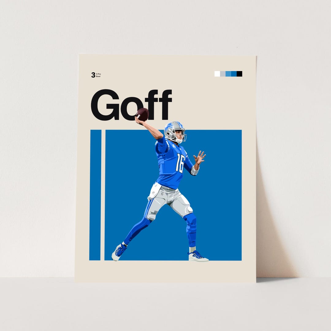 Jared Goff Poster, Detroit Lions Art, minimalistisch, Helvetica, Mid ...
