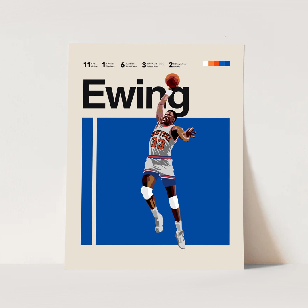 Patrick Ewing Poster, New York Knicks NBA Art Print 11x14 Minimalist ...