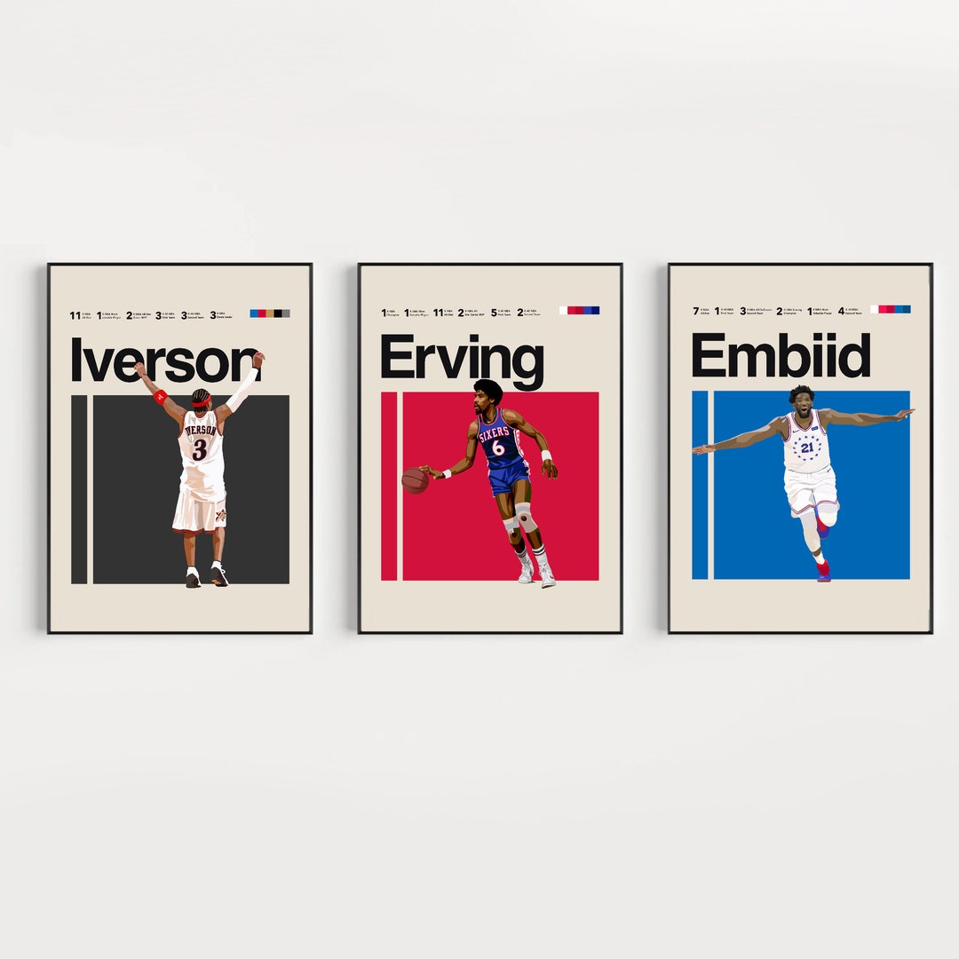 Erving Embiid Iverson Poster, Philadelphia 76ers Art Bundle Minimalist ...