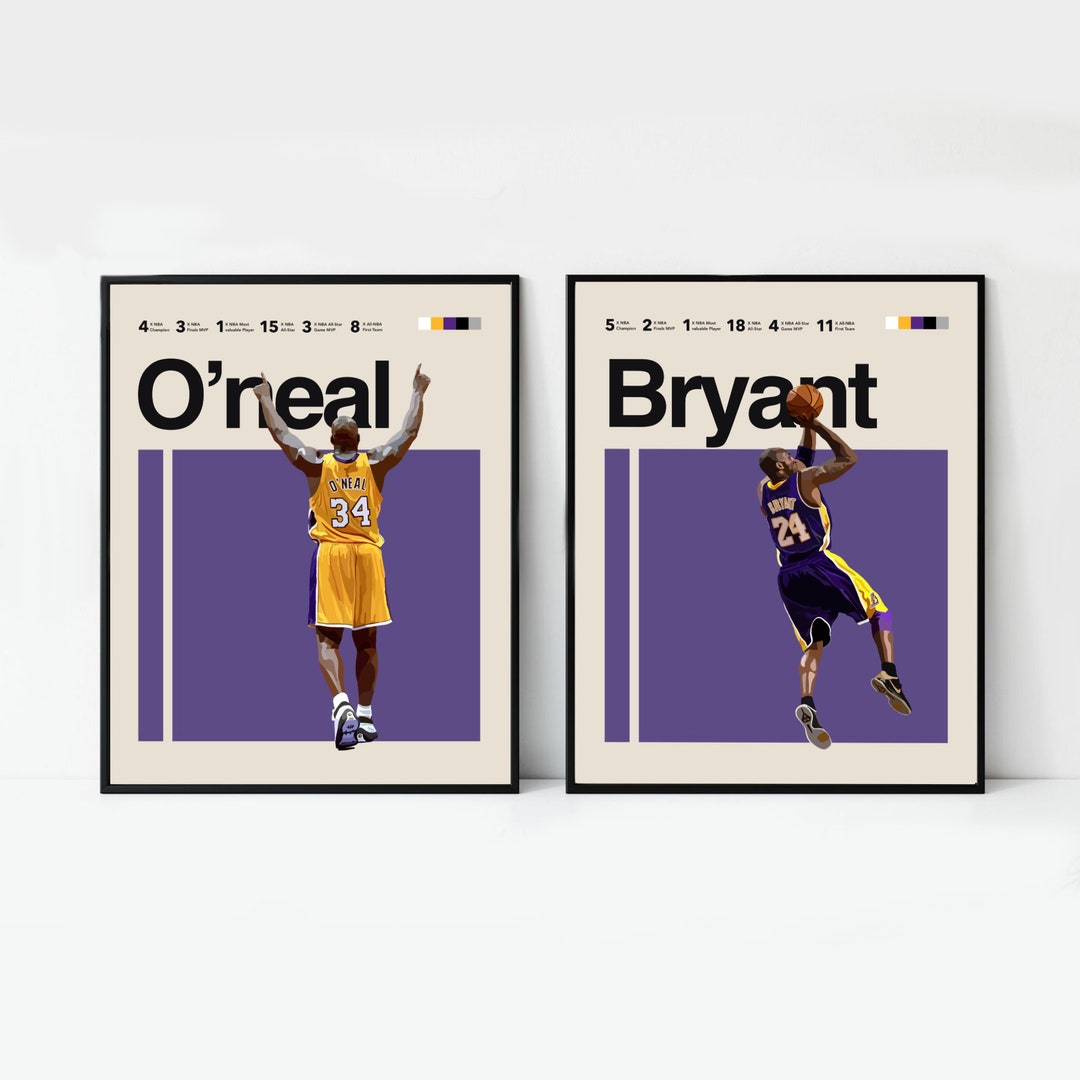 Bryant and Shaq Inspired Poster, LA Lakers Art Print 11x 14 Minimalist ...