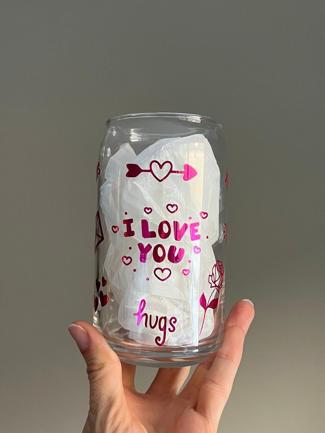 I Love You Cup Valentines Day Beer Can Cup Libbey Glass Valentines Day ...