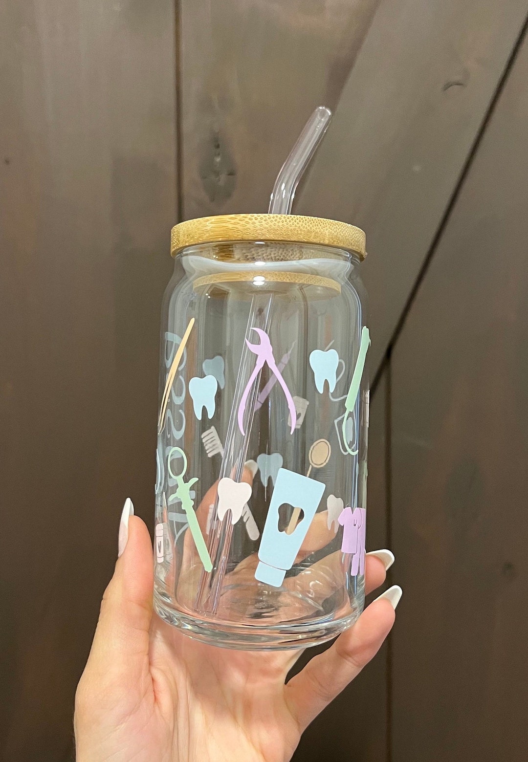 Custom Dentist Libbey Glass With Bamboo Lid and Straw | Personalized ...