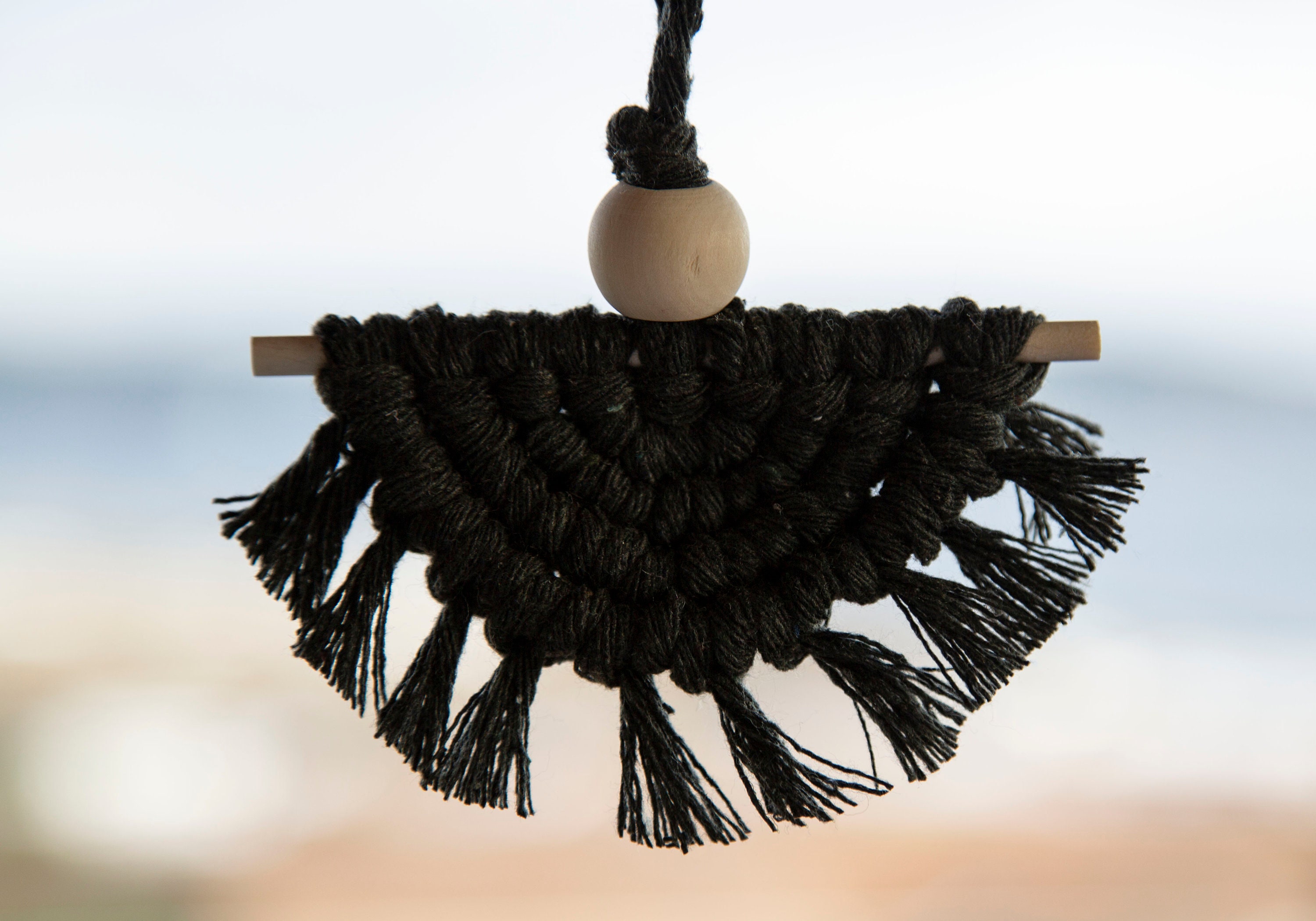 RECYCLED Cotton Macrame Half Moon Car Charm Macrame Car Charm Dark Moon ...