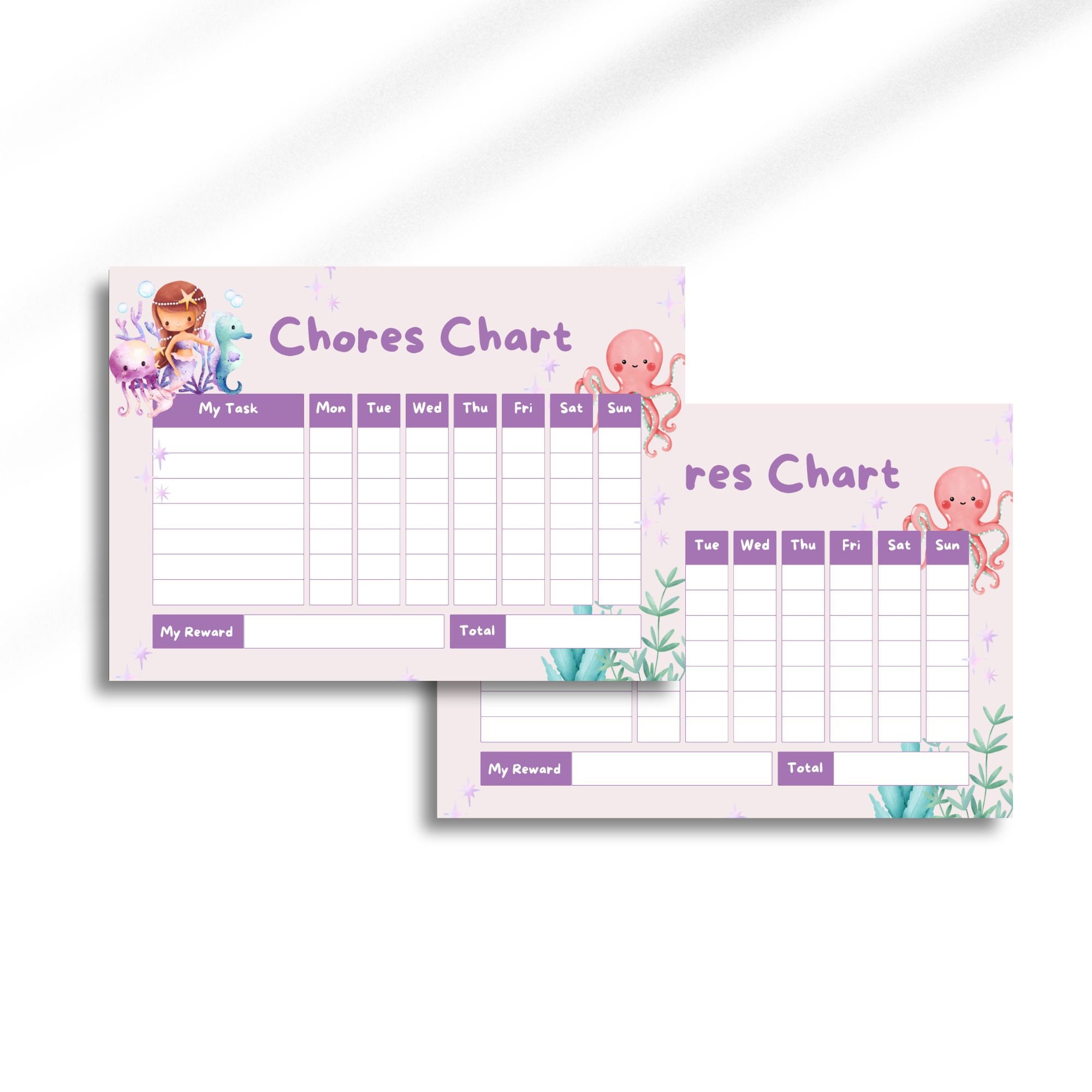 Mermaid Kids Chore Chart Printable Kids Chore List Toddler Chore Chart ...