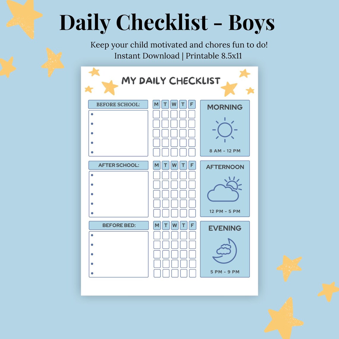 Kids Daily School Checklist | Printable Daily Routine | Daily Checklist ...