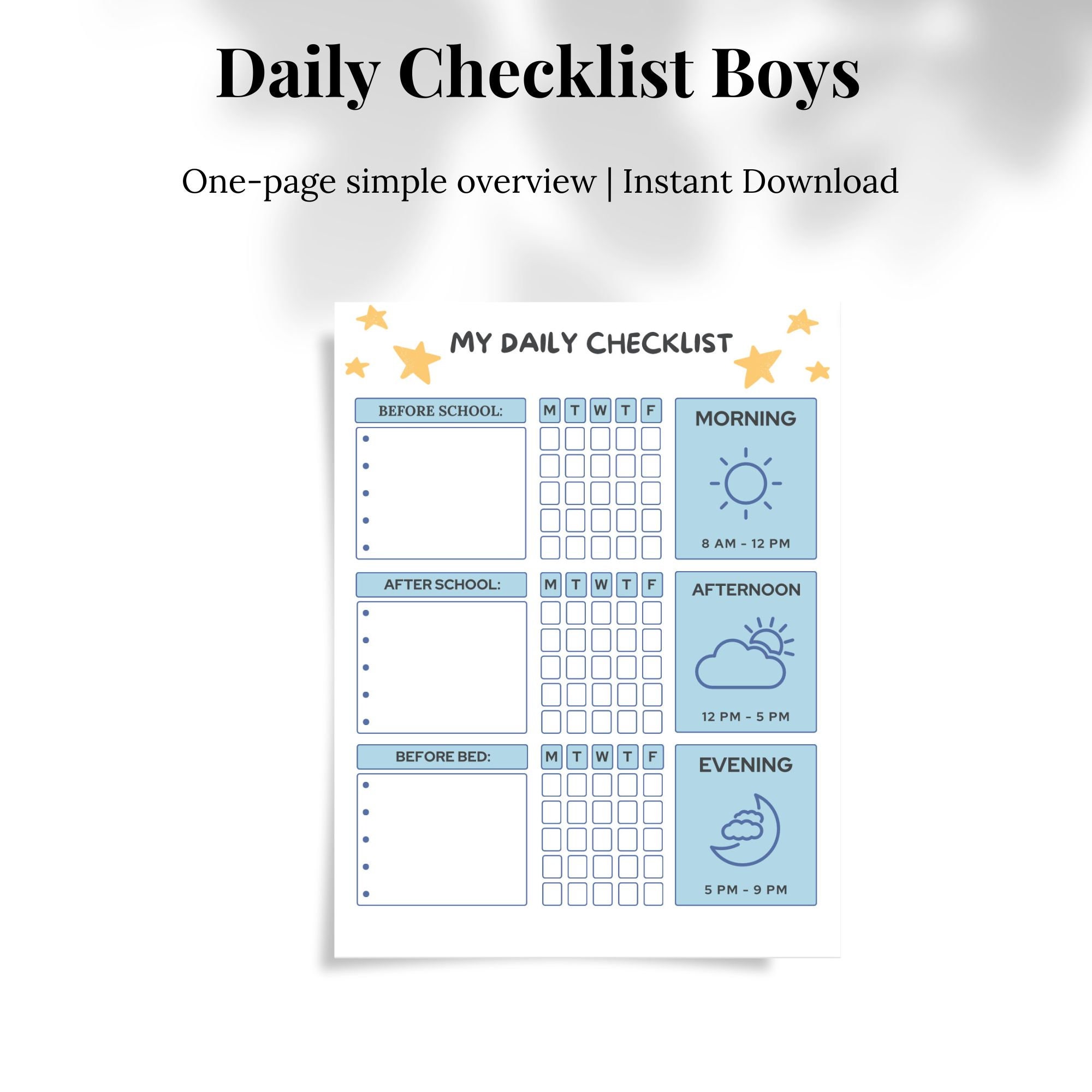 Kids Daily School Checklist | Printable Daily Routine | Daily Checklist ...