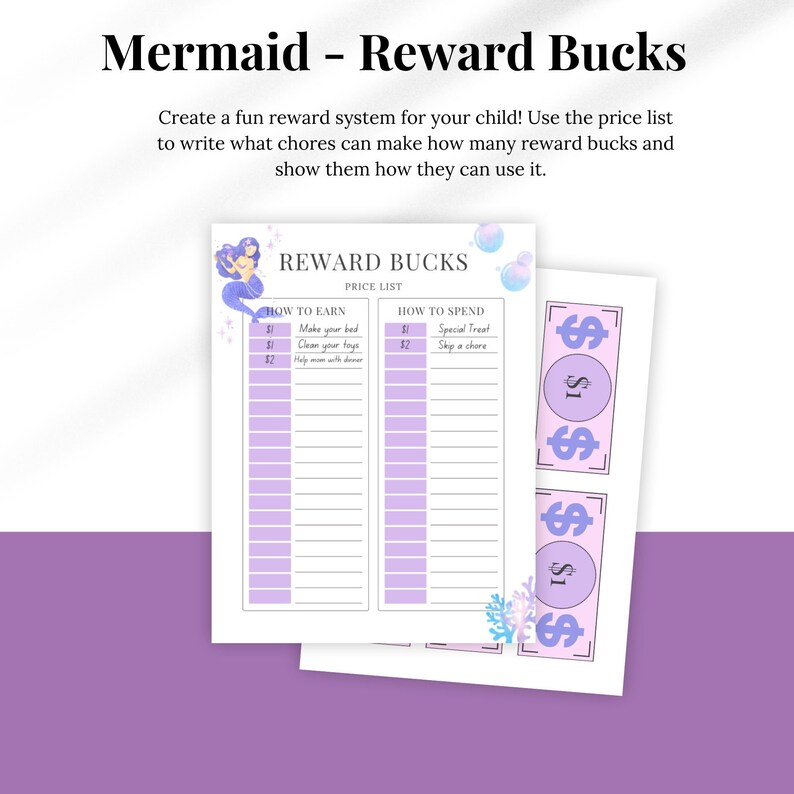 Kids Reward Bucks Mermaid Printable | Reward System | Chore Bucks ...
