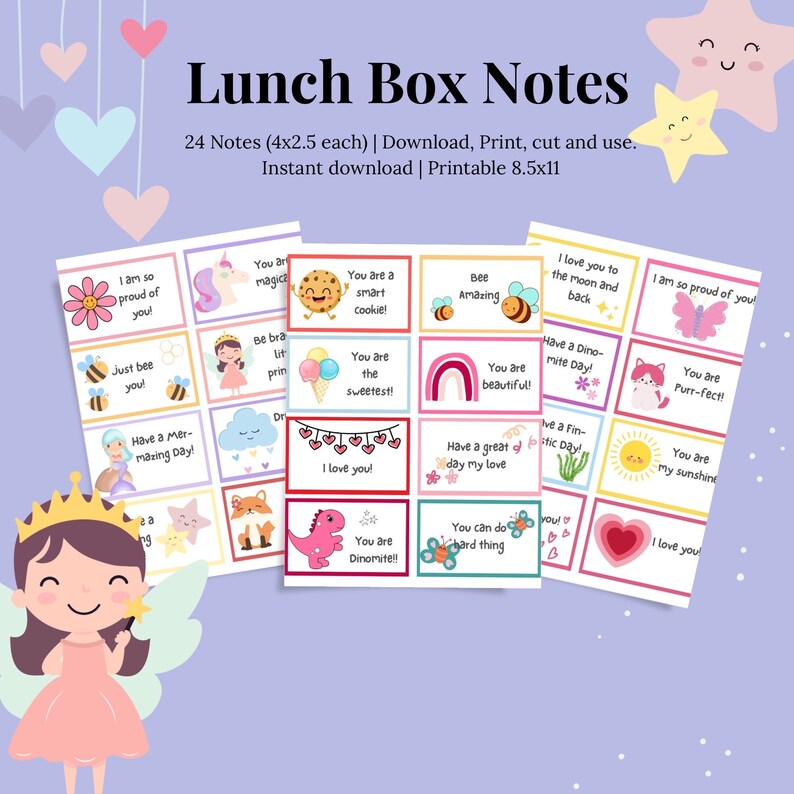 Lunch Box Notes for Kids | Lunchbox Notes for Girls | Positive ...