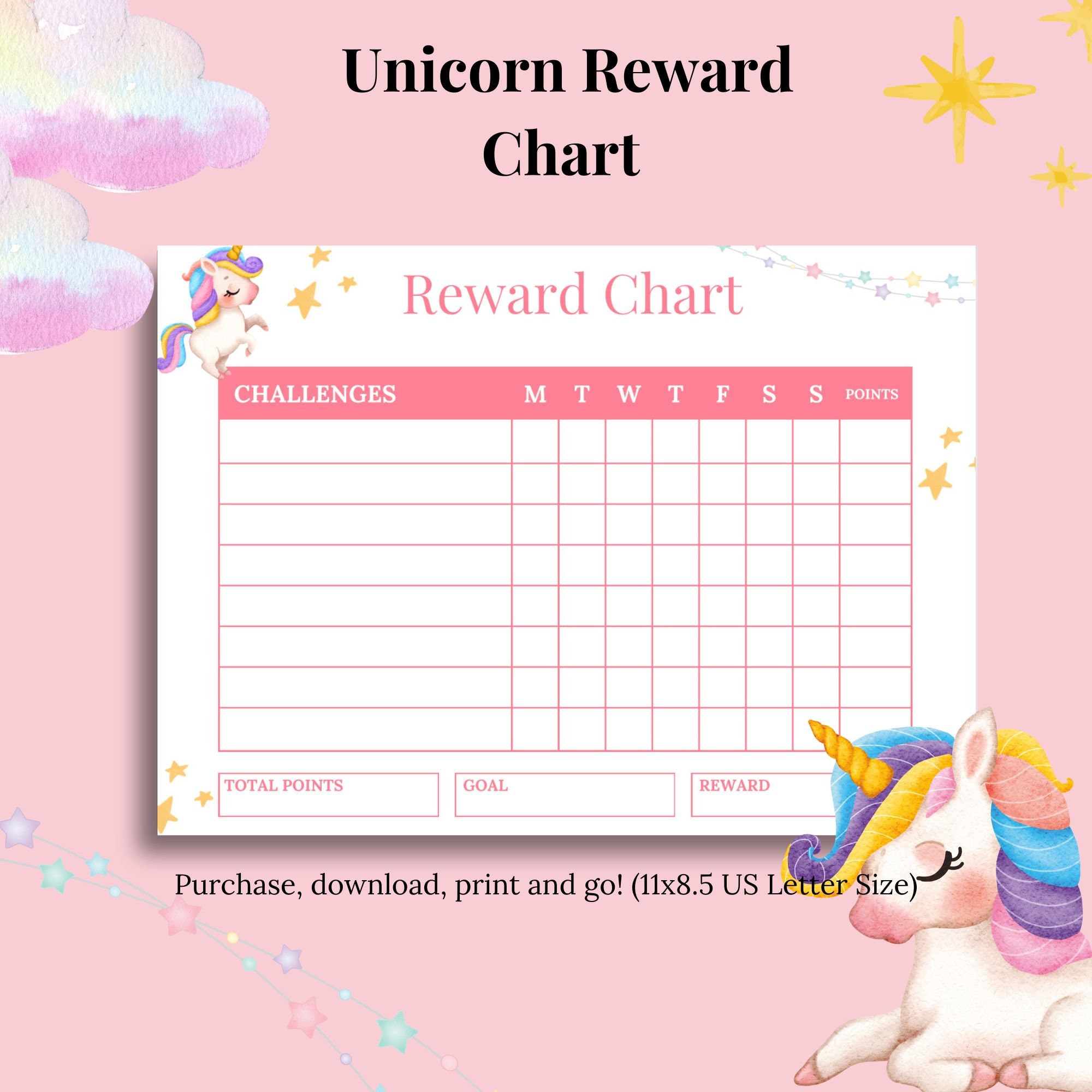 Unicorn Reward Chart | Printable Sticker Chart | Kids Chore Checklist ...