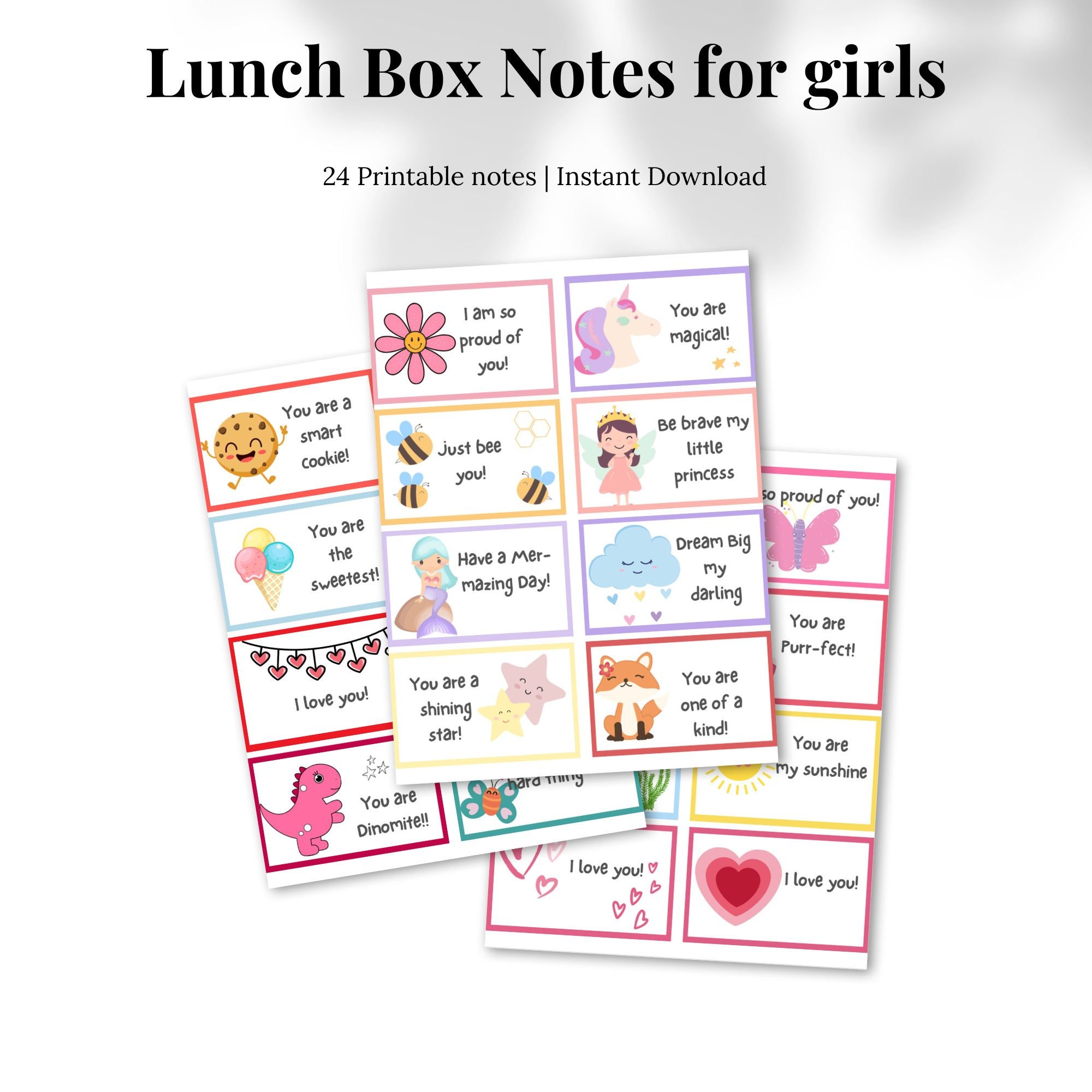Lunch Box Notes for Kids | Lunchbox Notes for Girls | Positive ...