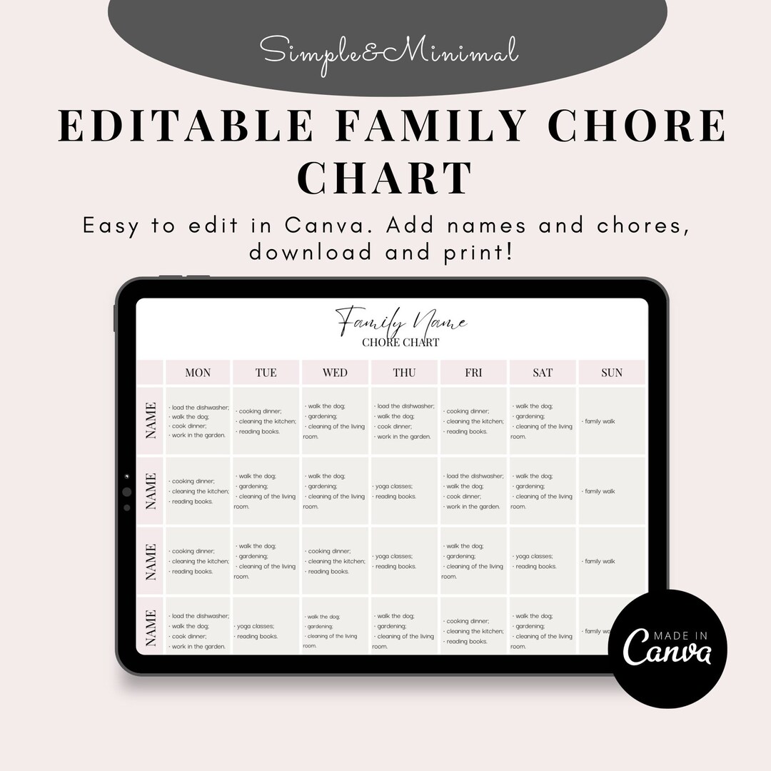 Editable Family Chore Chart | Responsibility Chart | Kids Chore Chart ...