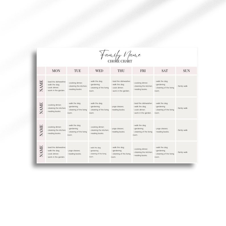 Editable Family Chore Chart | Responsibility Chart | Kids Chore Chart ...