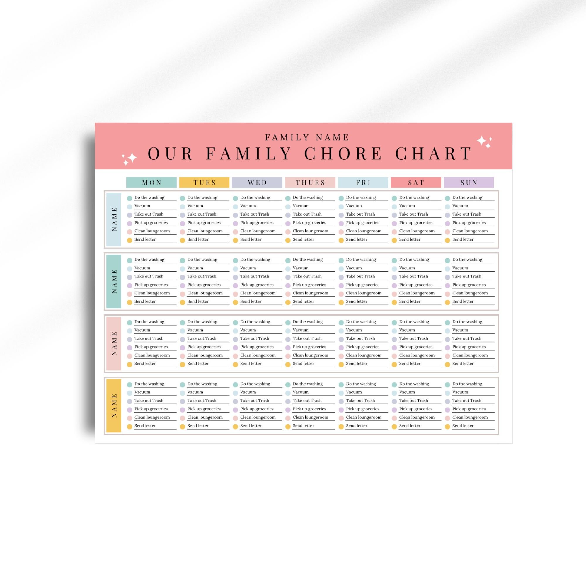 Editable Family Chore Chart | Family Planner Printable | Weekly Family ...