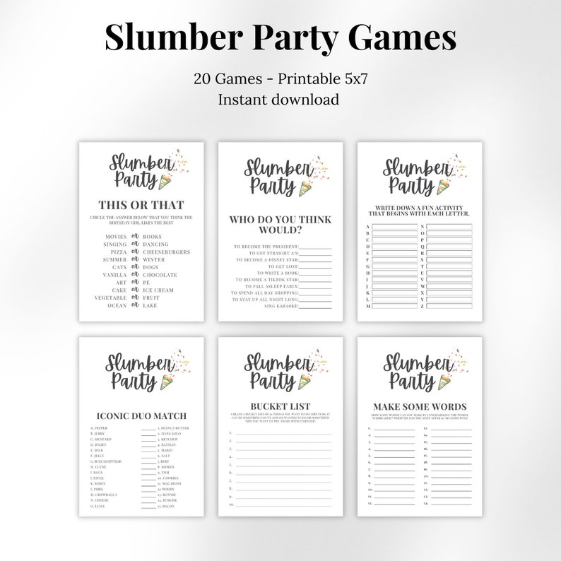 Slumber Party Games Bundle | Pajama Party Activities | Sleepover Party ...