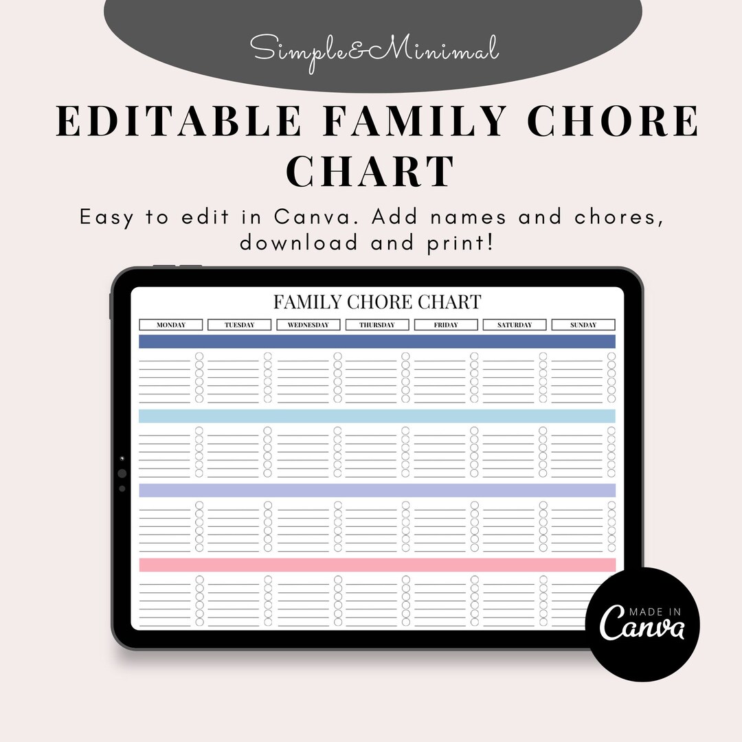 Editable Family Chore Chart | Responsibility Chart | Kids Chore Chart ...