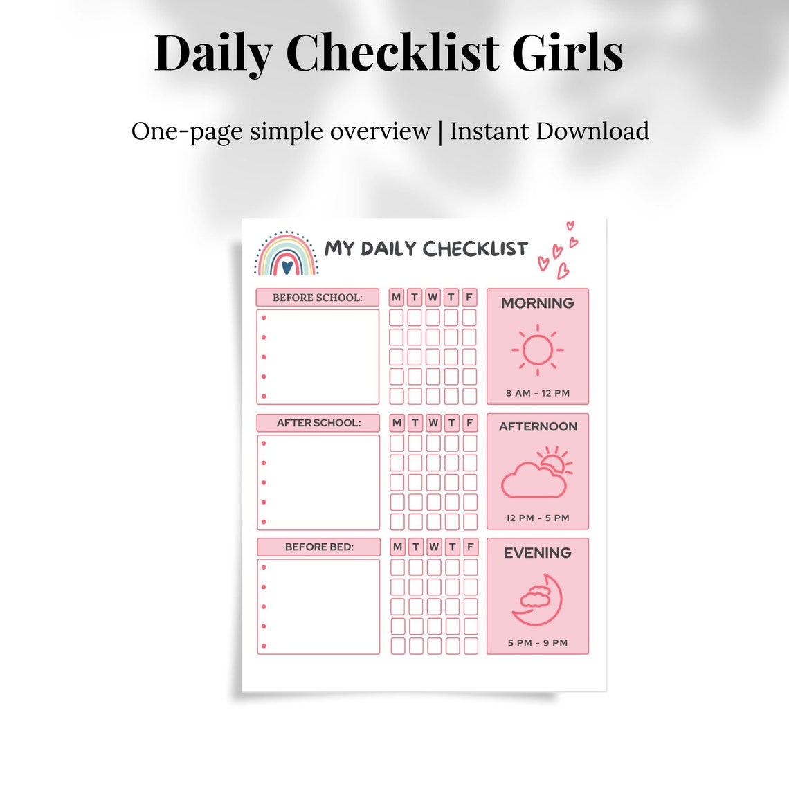 Kids Daily School Checklist | Printable Daily Routine | Daily Checklist ...